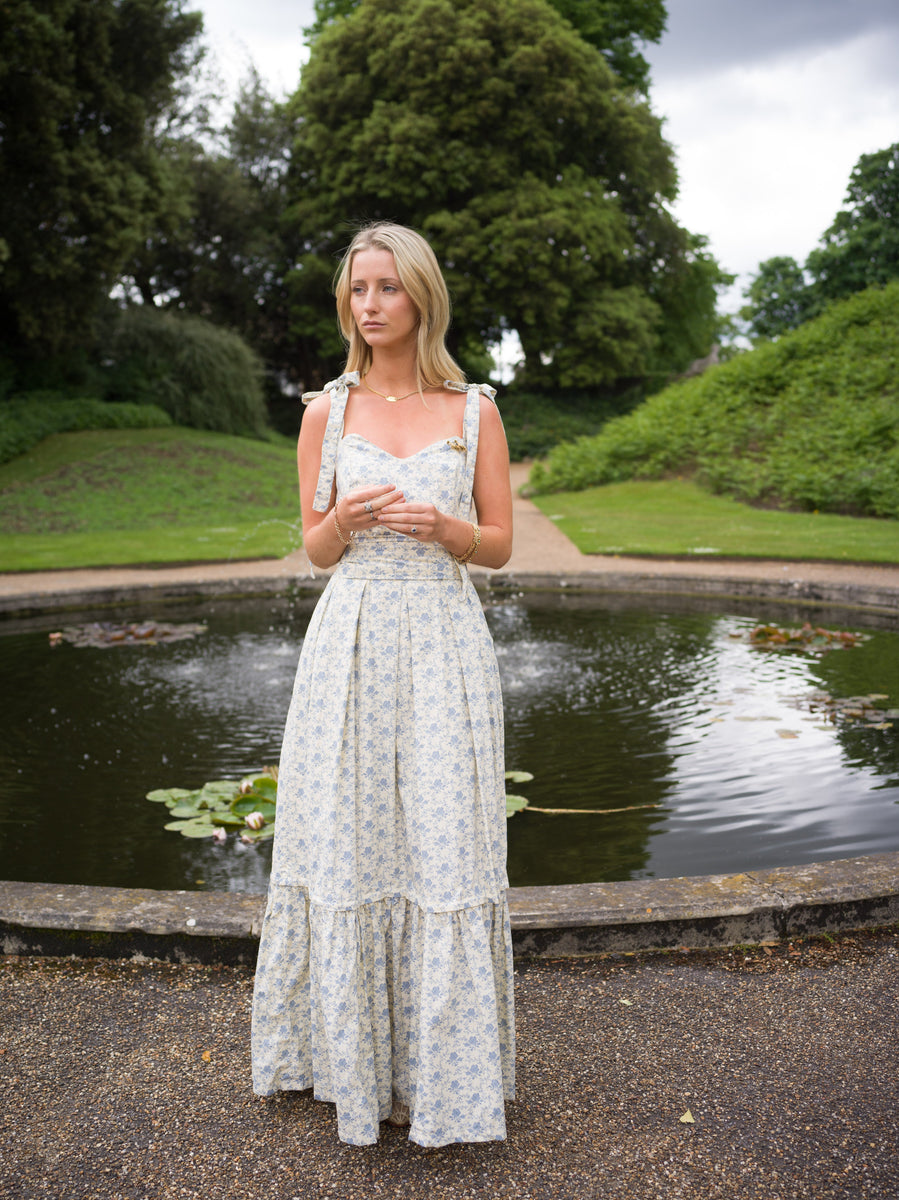 Flora Gibbs in Floral blue sweetheart maxi (detaching into a midi ...